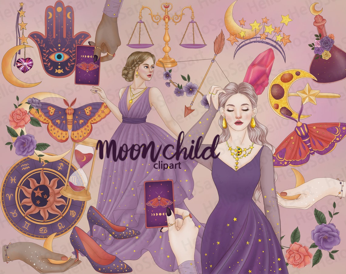 Moon Child Clipart Celestial Clipart Magic Clipart Stars - Etsy