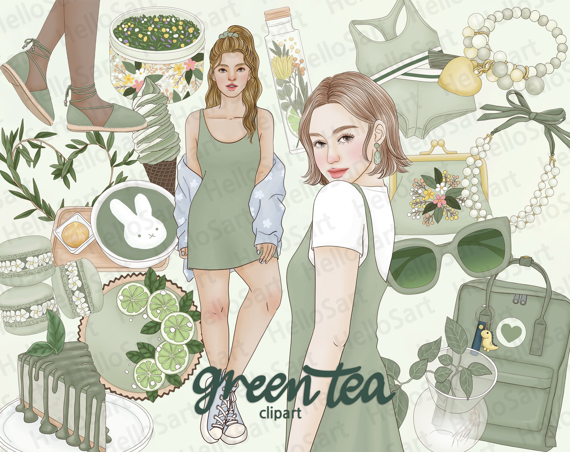 Green Tea Clipart Matcha Clipart Tea Clipart Desserts Clipart - Etsy