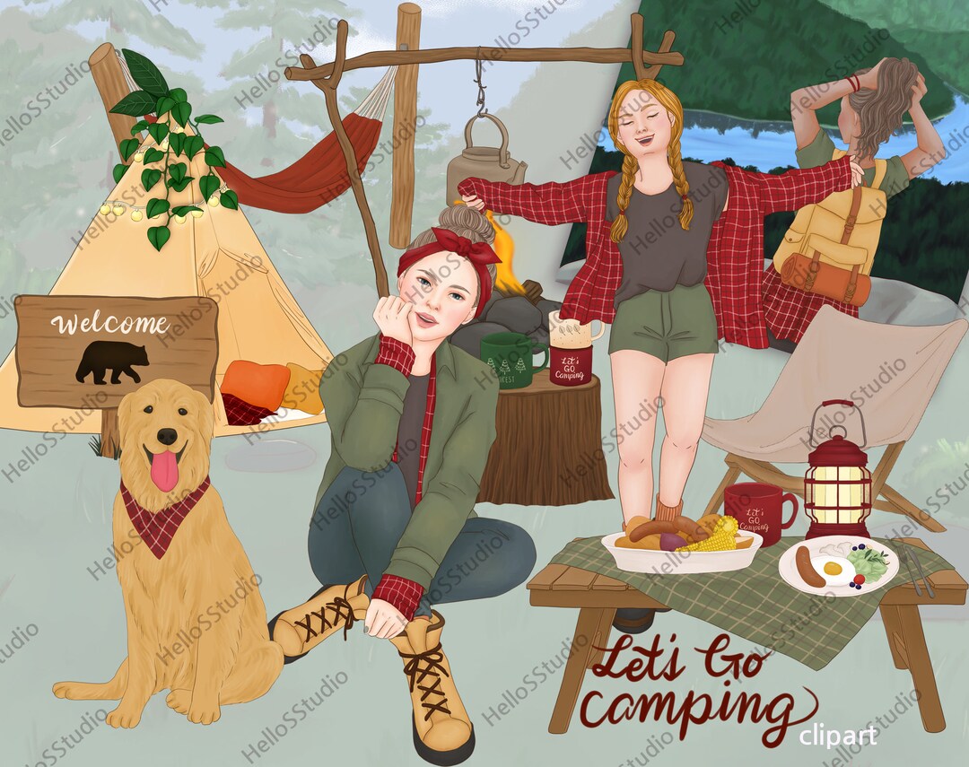 Camping Clipart: Girls Adventure Graphics, Planner Stickers (PNG) - Etsy