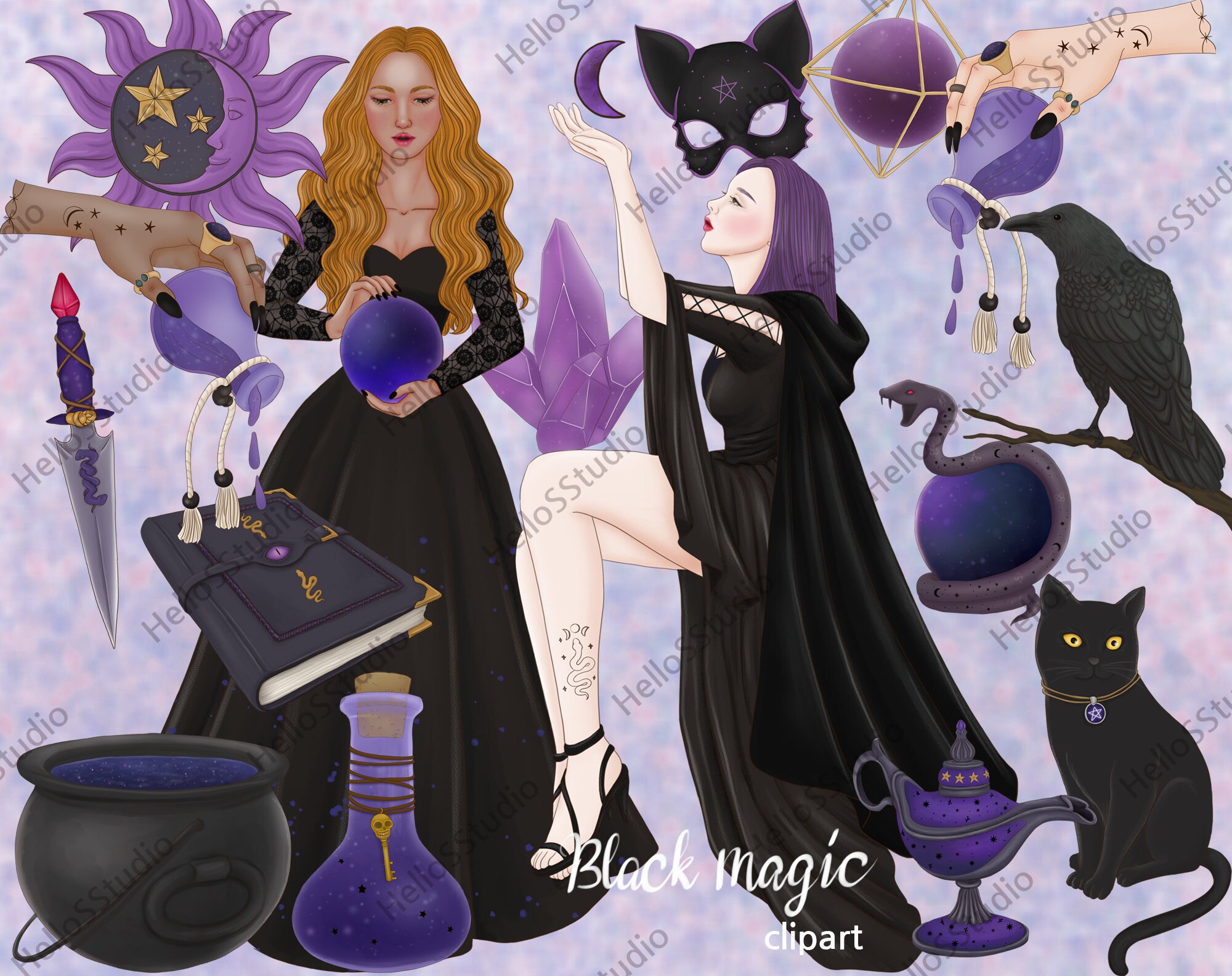Black Magic Clipart Wizard Clipart Halloween Clipart Girl - Etsy
