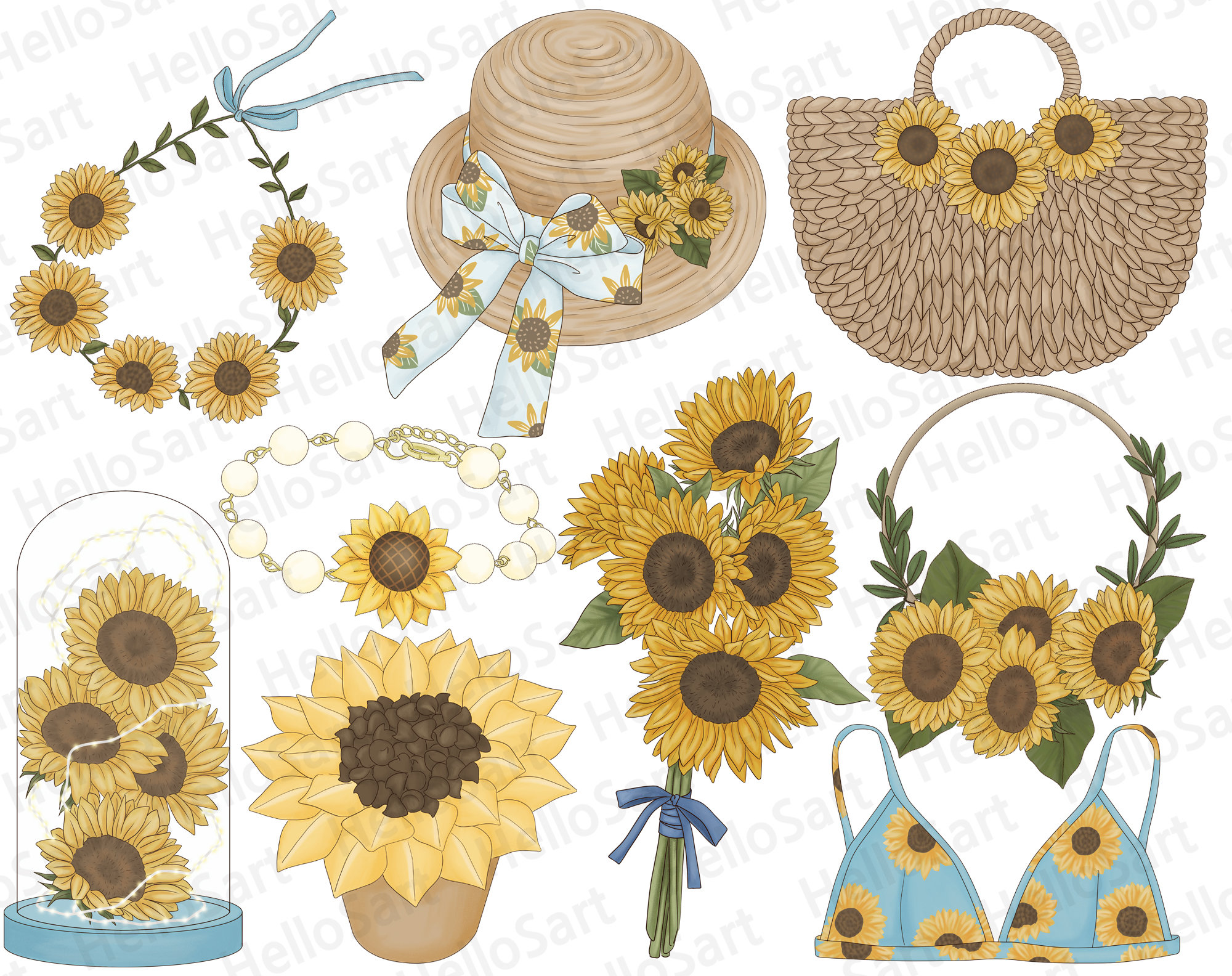 Sunflower Clipart Floral Clipart Flower Clipart Summer Clipart - Etsy