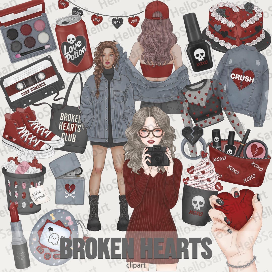 Broken Hearts Clipart: Valentine's Day, Fashion Girls (digital Planner ...