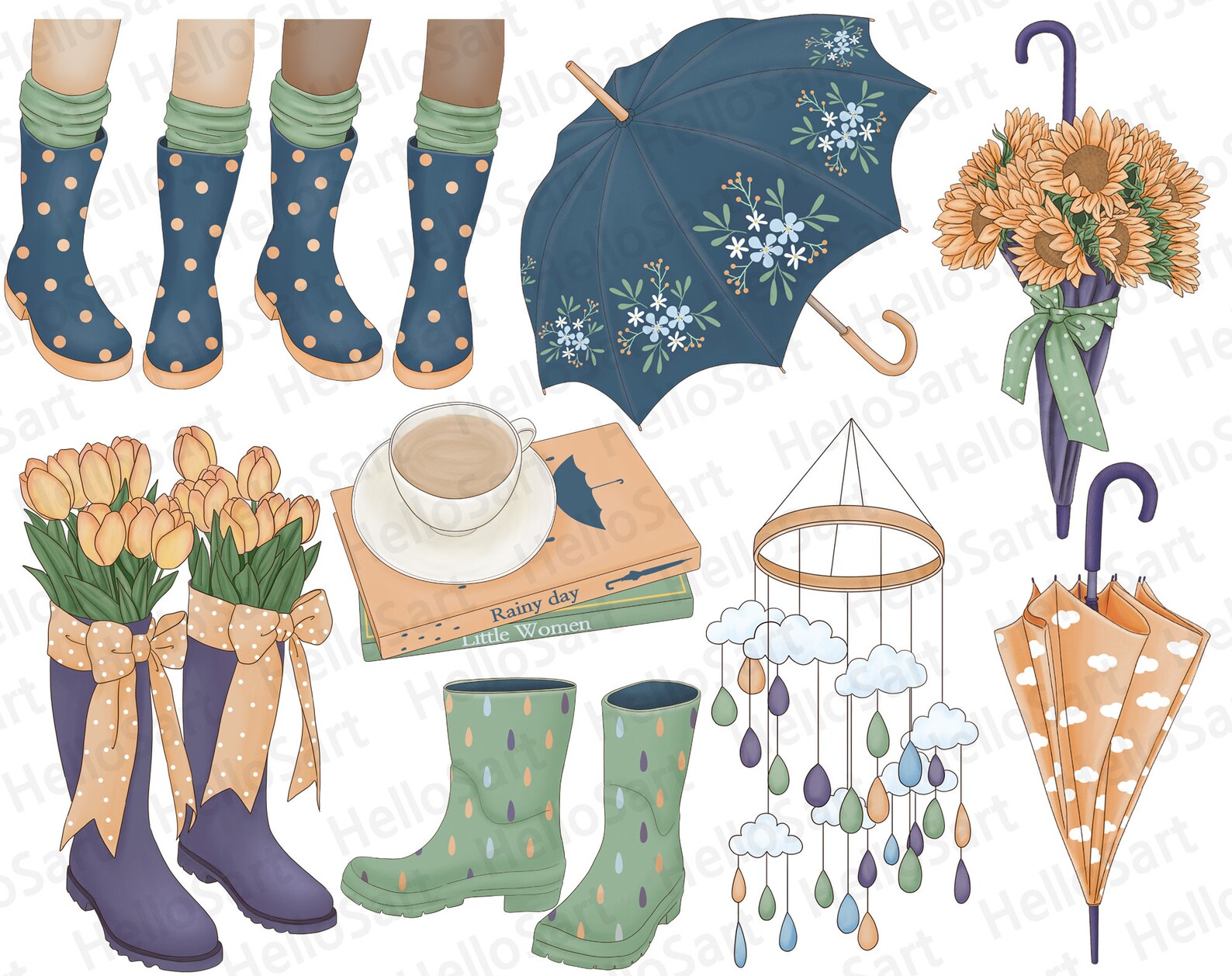 Rainy Day Clipart Cloud Clipart Rain Clipart Summer Clipart - Etsy