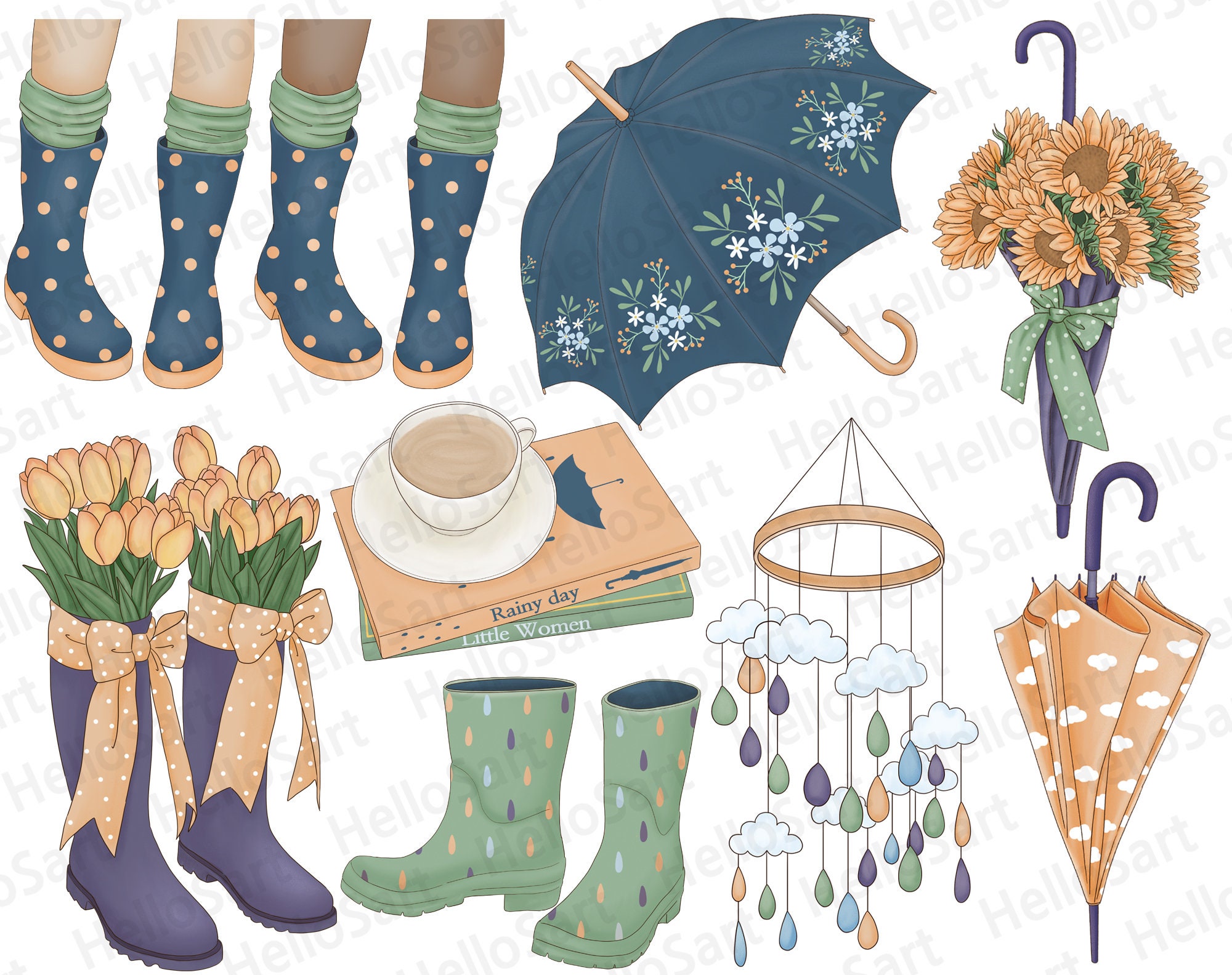 Rainy Day Clipart Cloud Clipart Rain Clipart Summer Clipart - Etsy