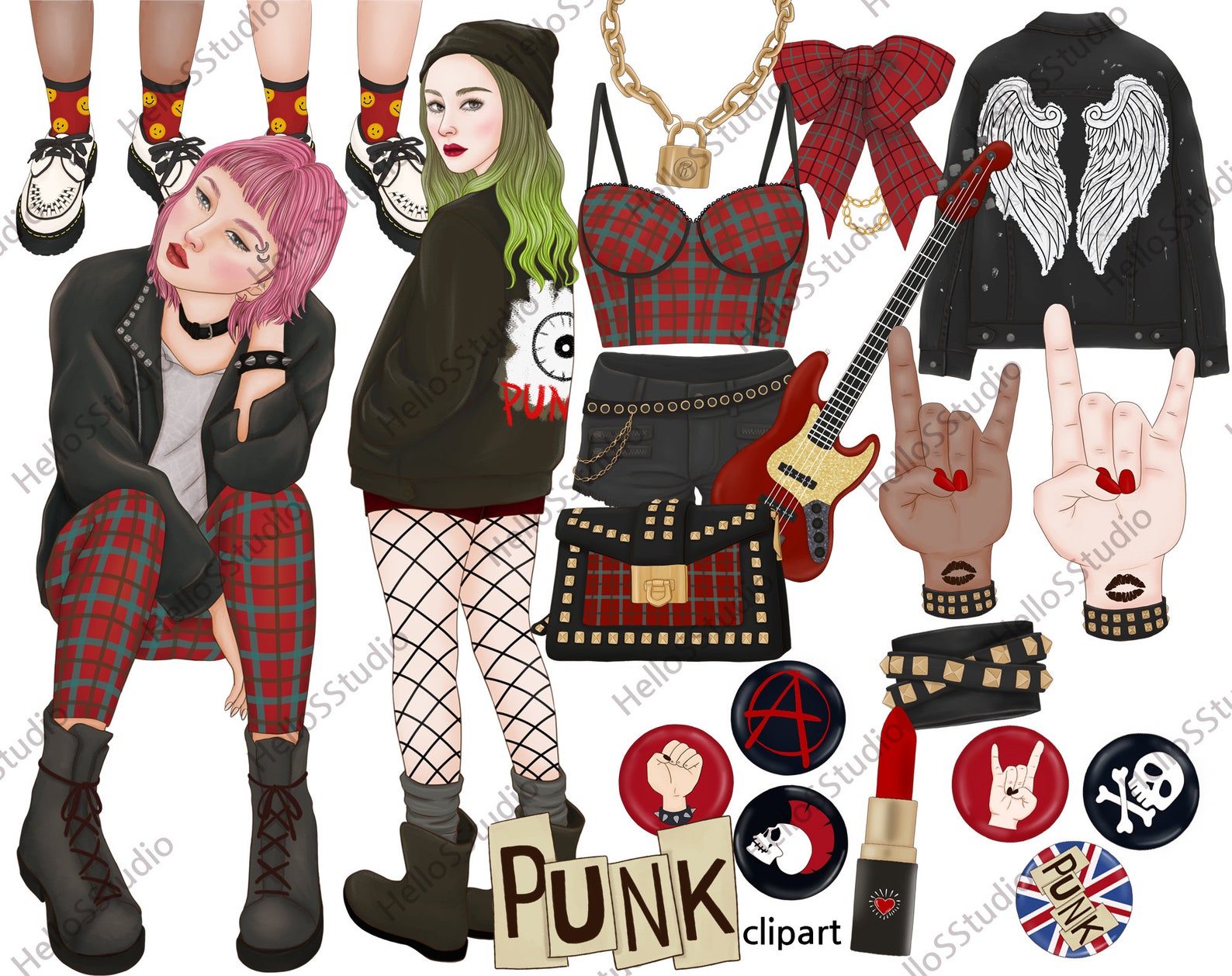 Punk Clipart Fashion Clipart Hand Clipart Girl Clipart Music - Etsy