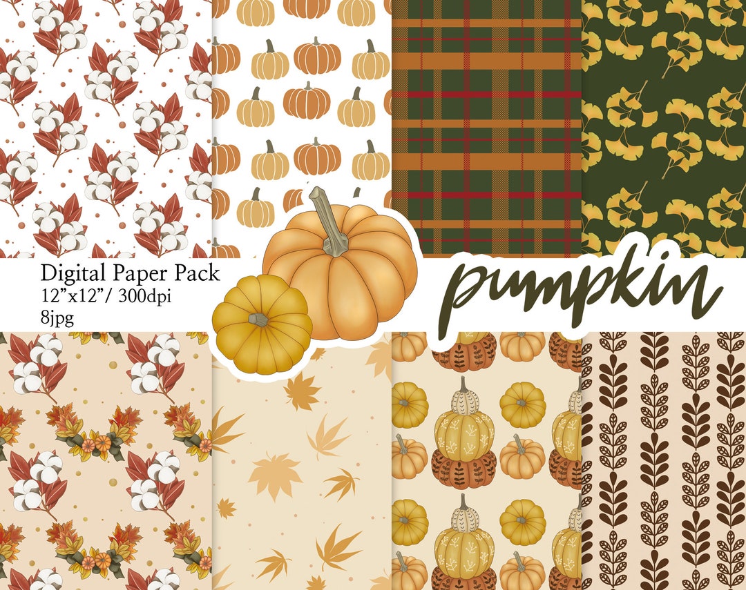 Pumpkin Fall Papers Cozy Autumn Pattern Boho Planner Sticker Digital ...