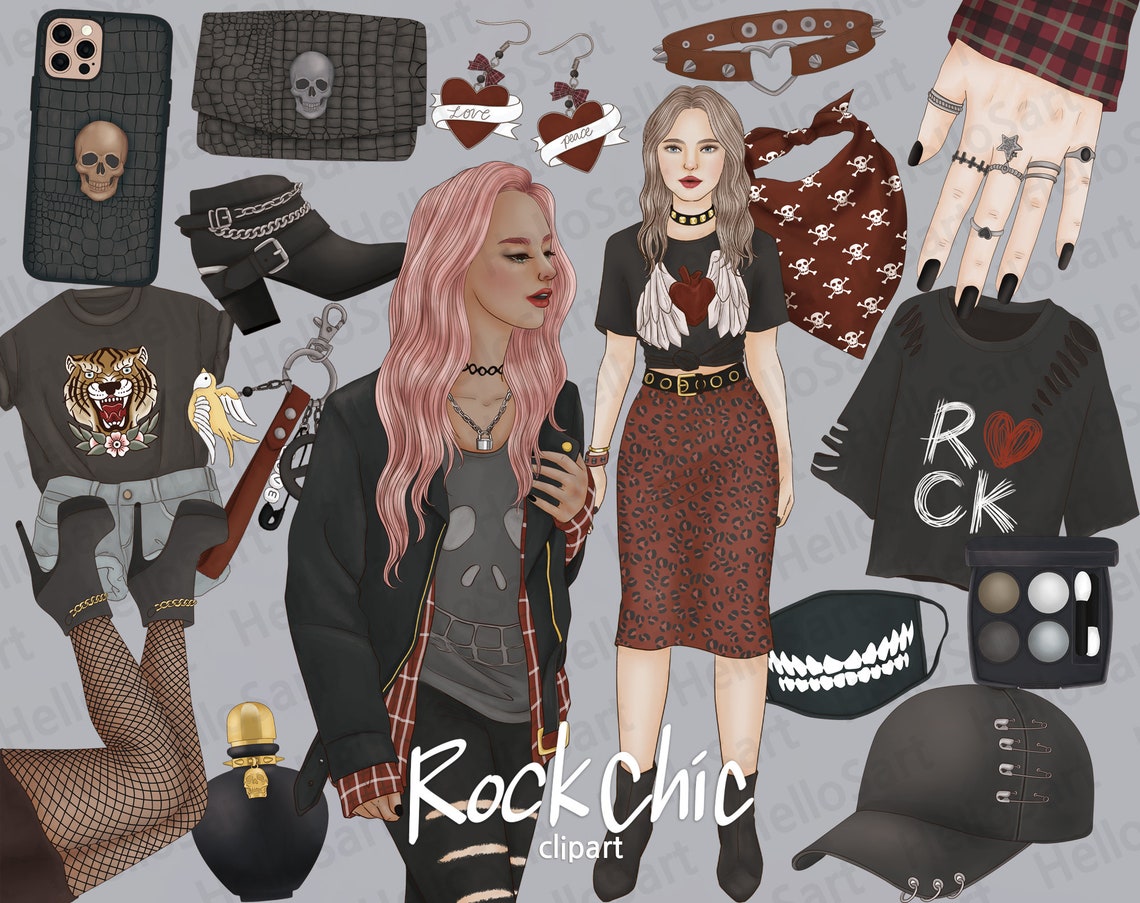 Rock Chic Clipart Fashion Clipart Punk Clipart Girl Clipart - Etsy