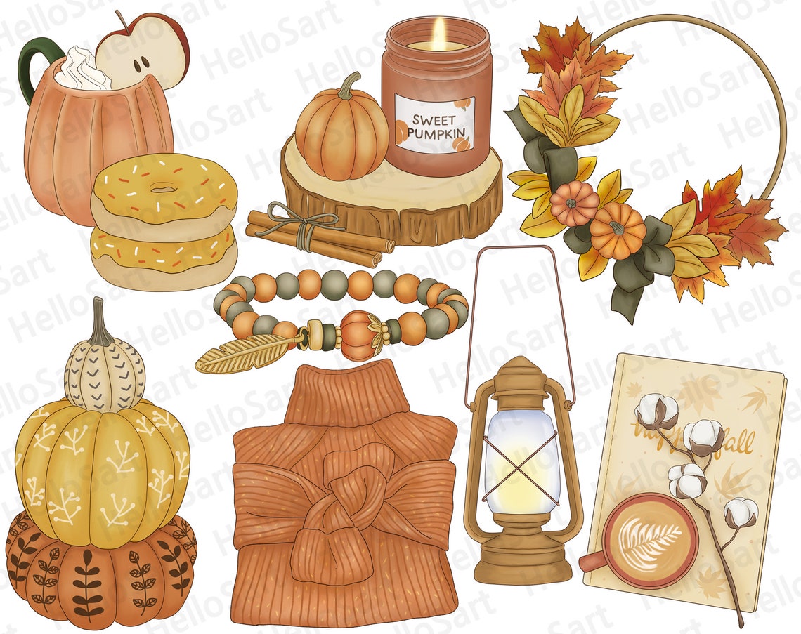 Pumpkin Fall Clipart Autumn Clipart Cozy Clipart Girl Clipart - Etsy