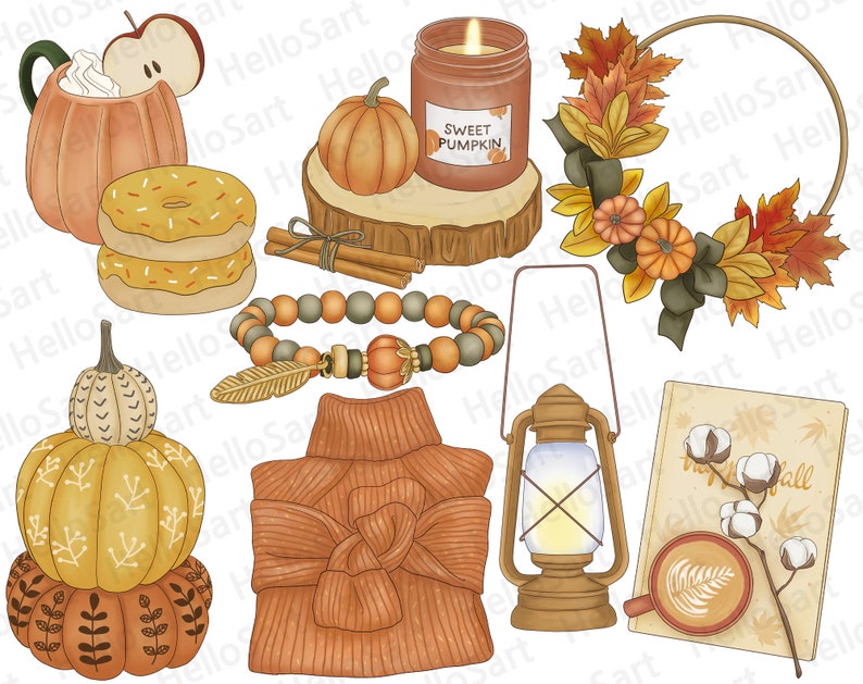 Pumpkin Fall Clipart Autumn Clipart Cozy Clipart Girl Clipart - Etsy