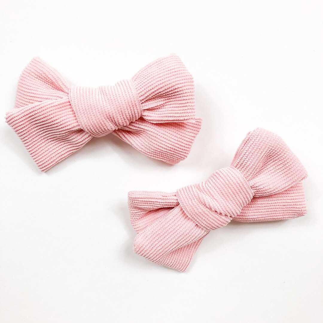 Light Pink Corduroy Bow, Pig Tail, Pinwheel, Minimal Bow, Simple Bow ...