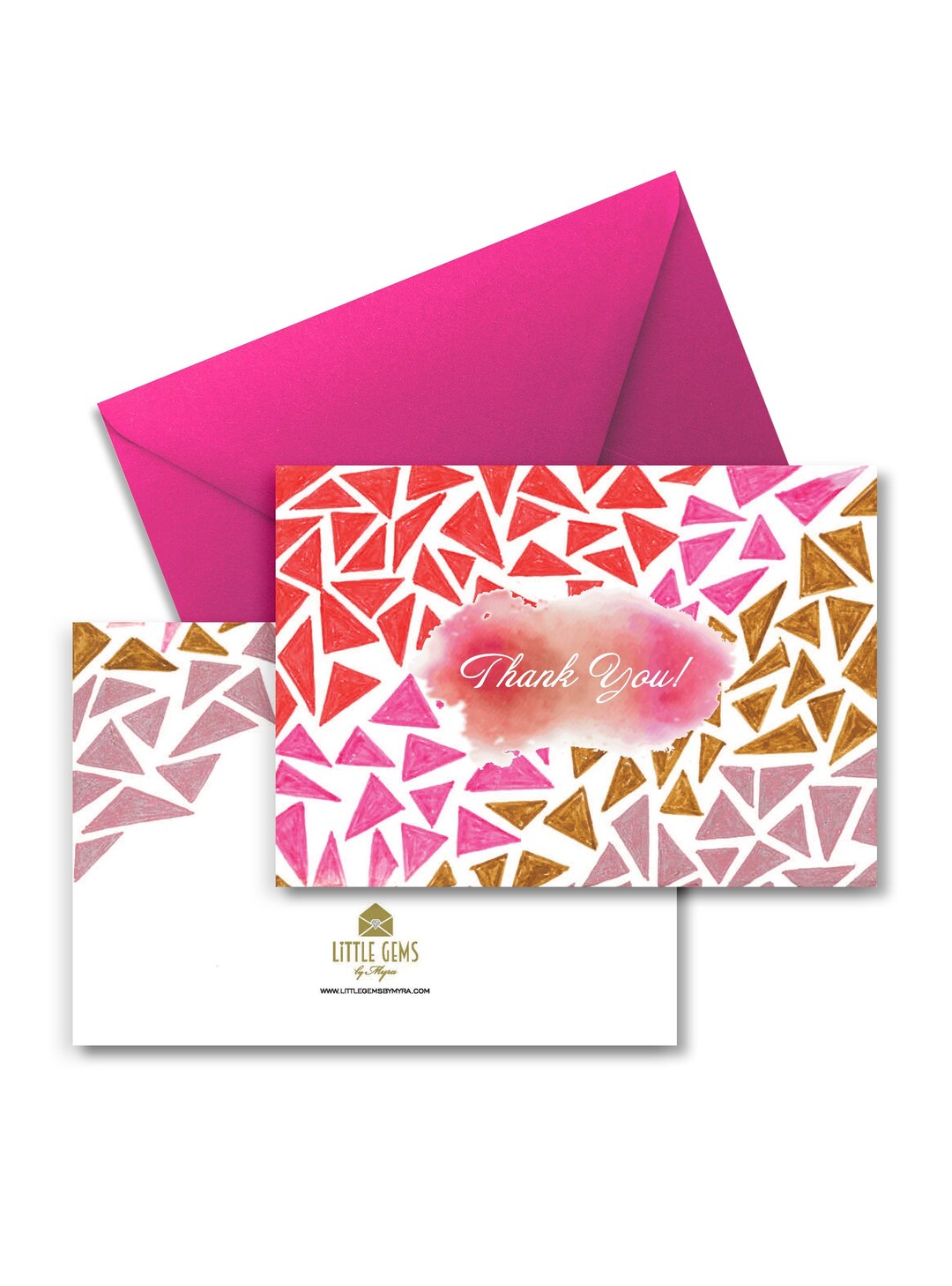 Handmade Thank You Cards, Colorful Triangle Design, Matching Envelopes ...
