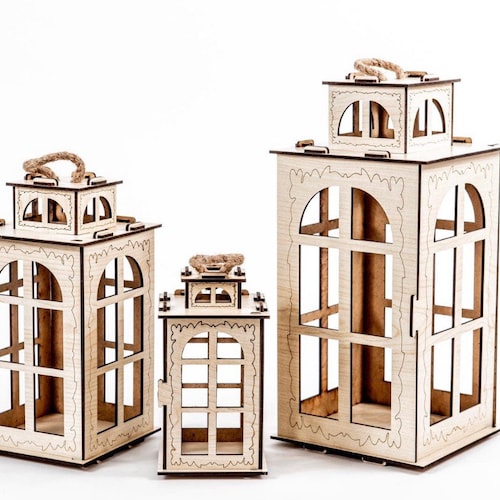 Beautiful White Wooden Lantern Set Decorative Set of - Etsy