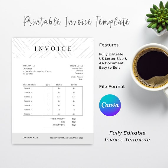 Simple Invoice Template Canva Template Minimalist Invoice | Etsy