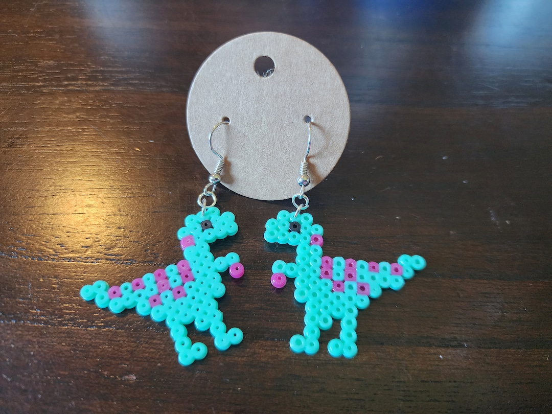 Velociraptor Dinosaur Mini Perler Bead Earrings - Dino Earrings - Etsy