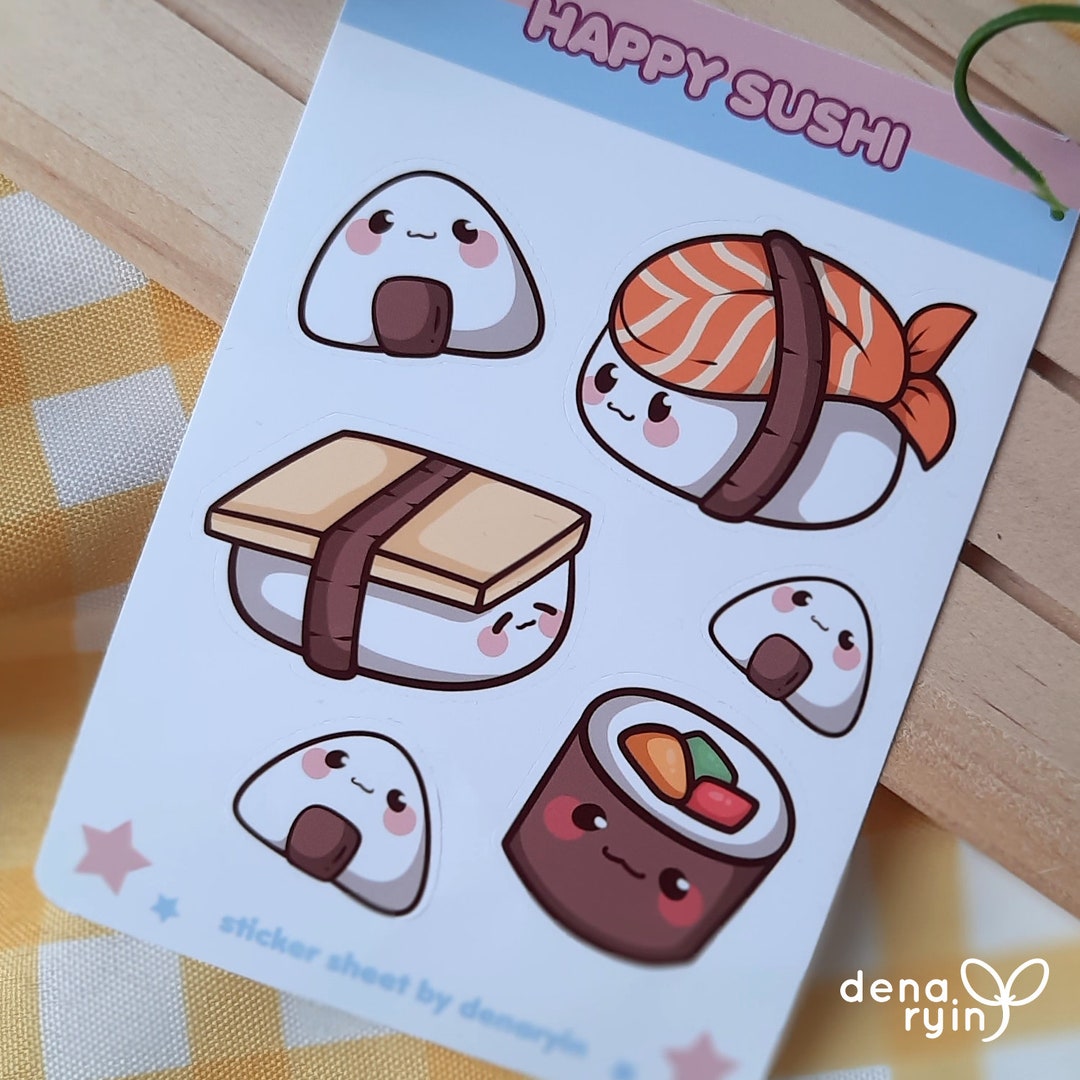 Happy Sushi Sticker Sheet, Kawaii Onigiri Bullet Journal and Planner ...