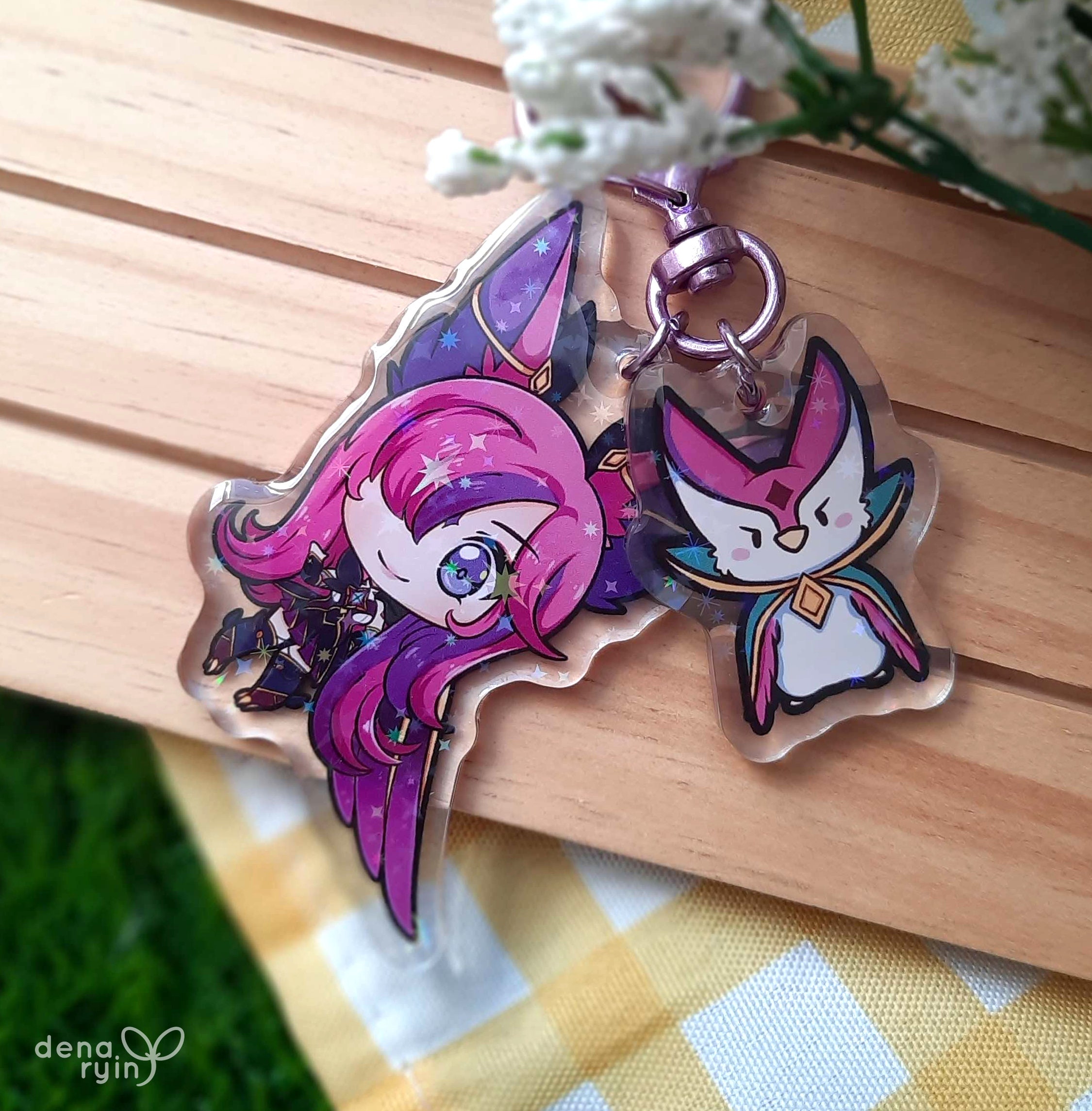 Star Guardian Ahri and Xayah Gaming Keychain, Cute Champion Charm ...