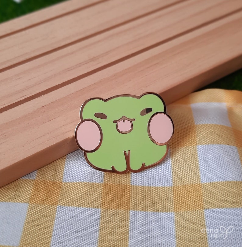 Mlem Frog Enamel Pin, Cute Funny Chibi Frog Sticking Tongue Out, Hard ...