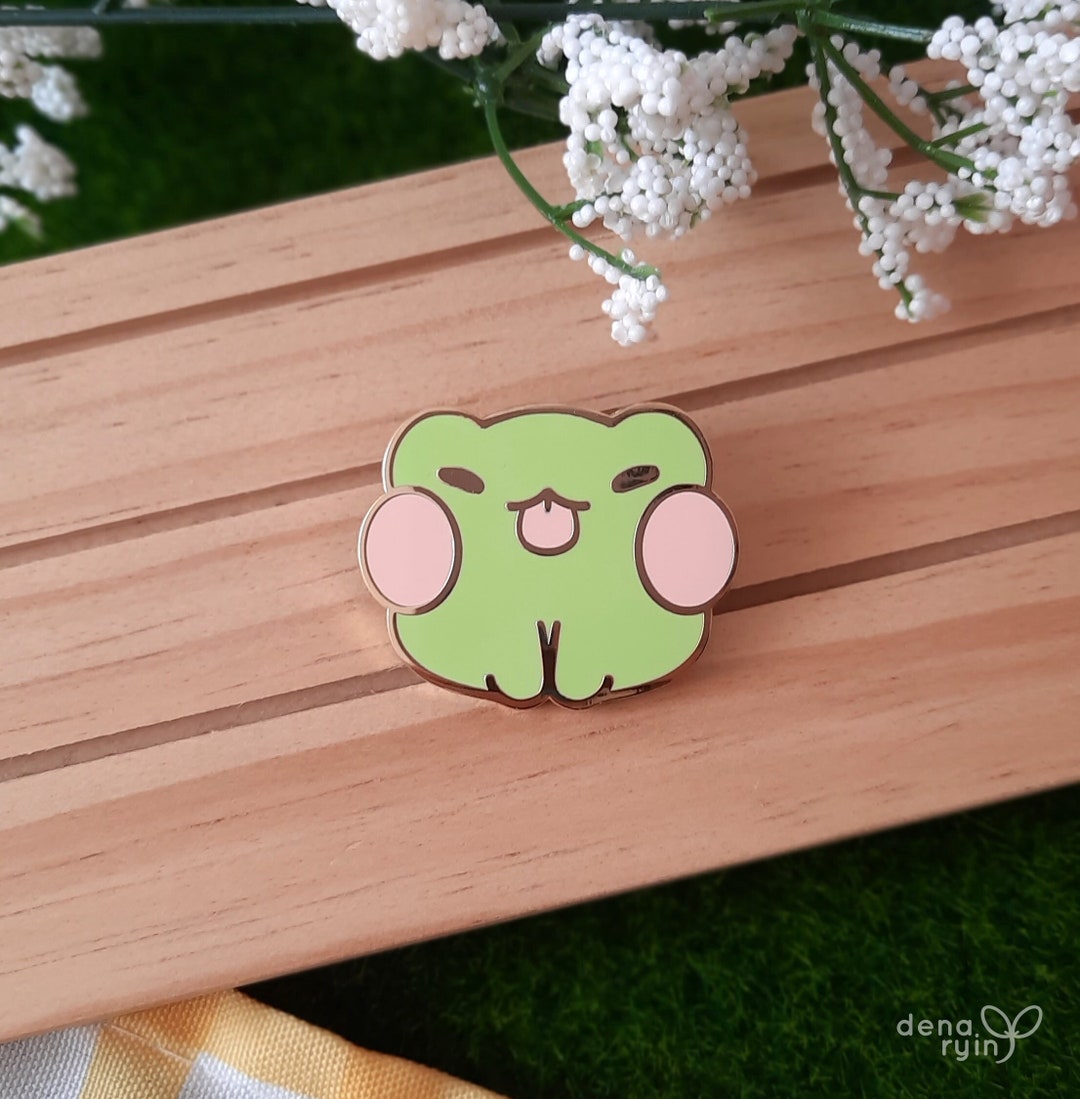Mlem Frog Enamel Pin, Cute Funny Chibi Frog Sticking Tongue Out, Hard ...