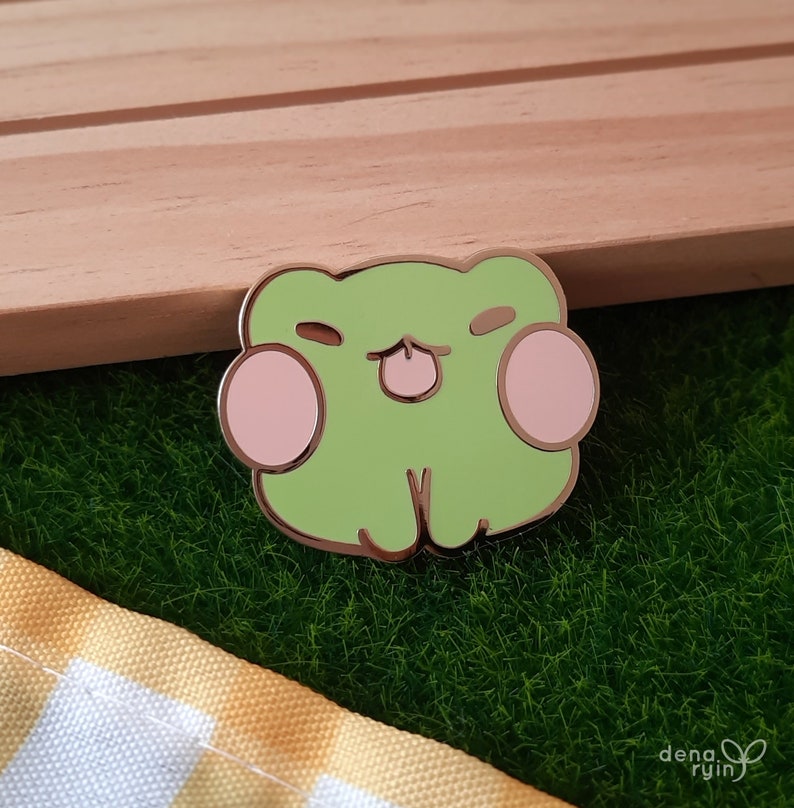 Mlem Frog Enamel Pin, Cute Funny Chibi Frog Sticking Tongue Out, Hard ...