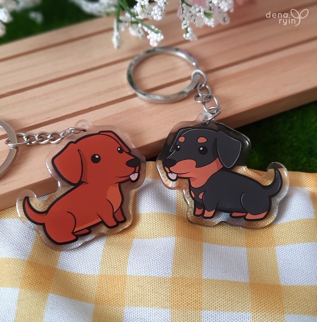 Dashaund Dog Keychain, Cute Sausage Dog Acrylic Charm, Chibi Keyring - Etsy