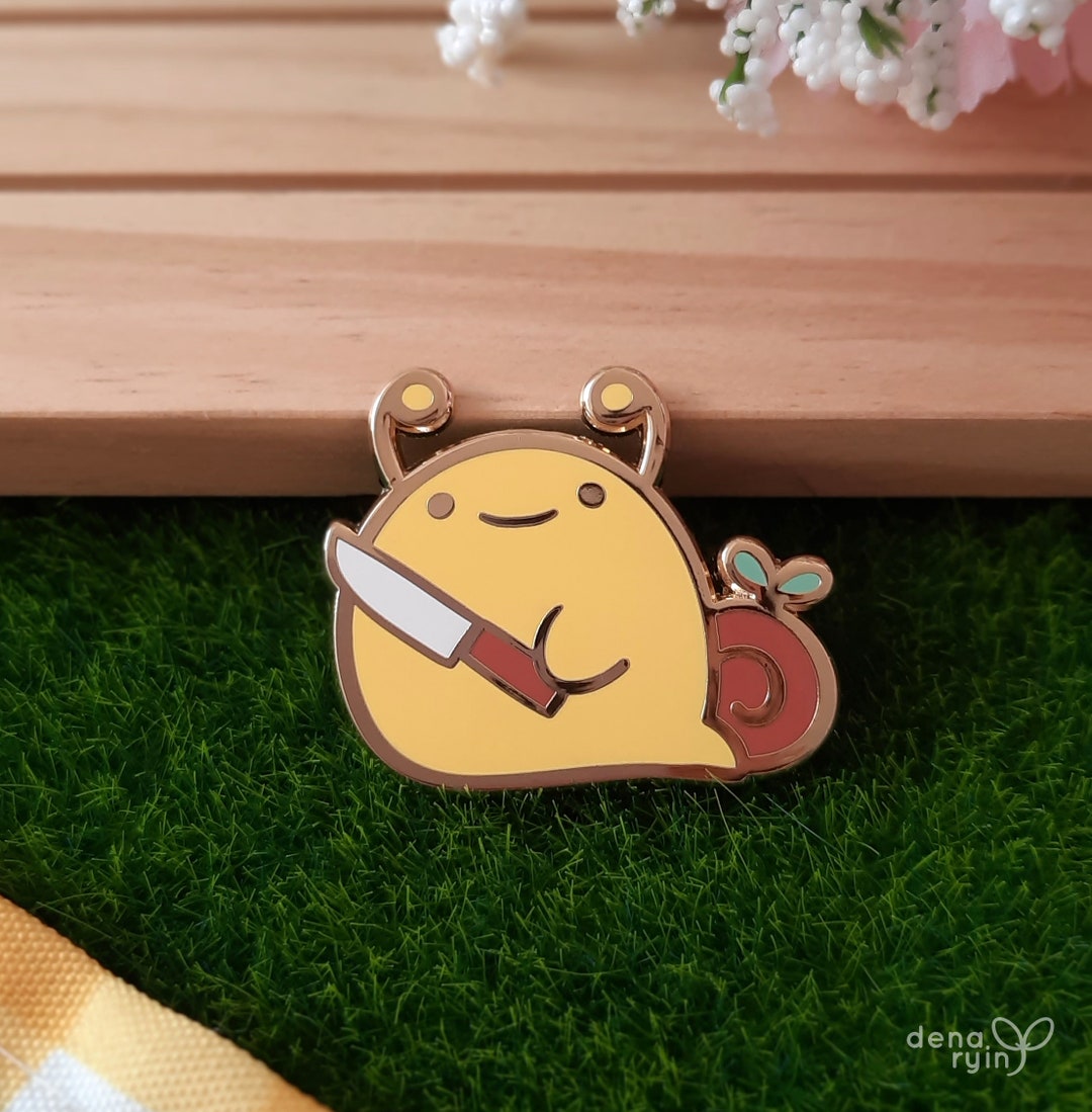 Snail Stabby Boy Enamel Pin, Cute Chibi Snail Holding Knife ...