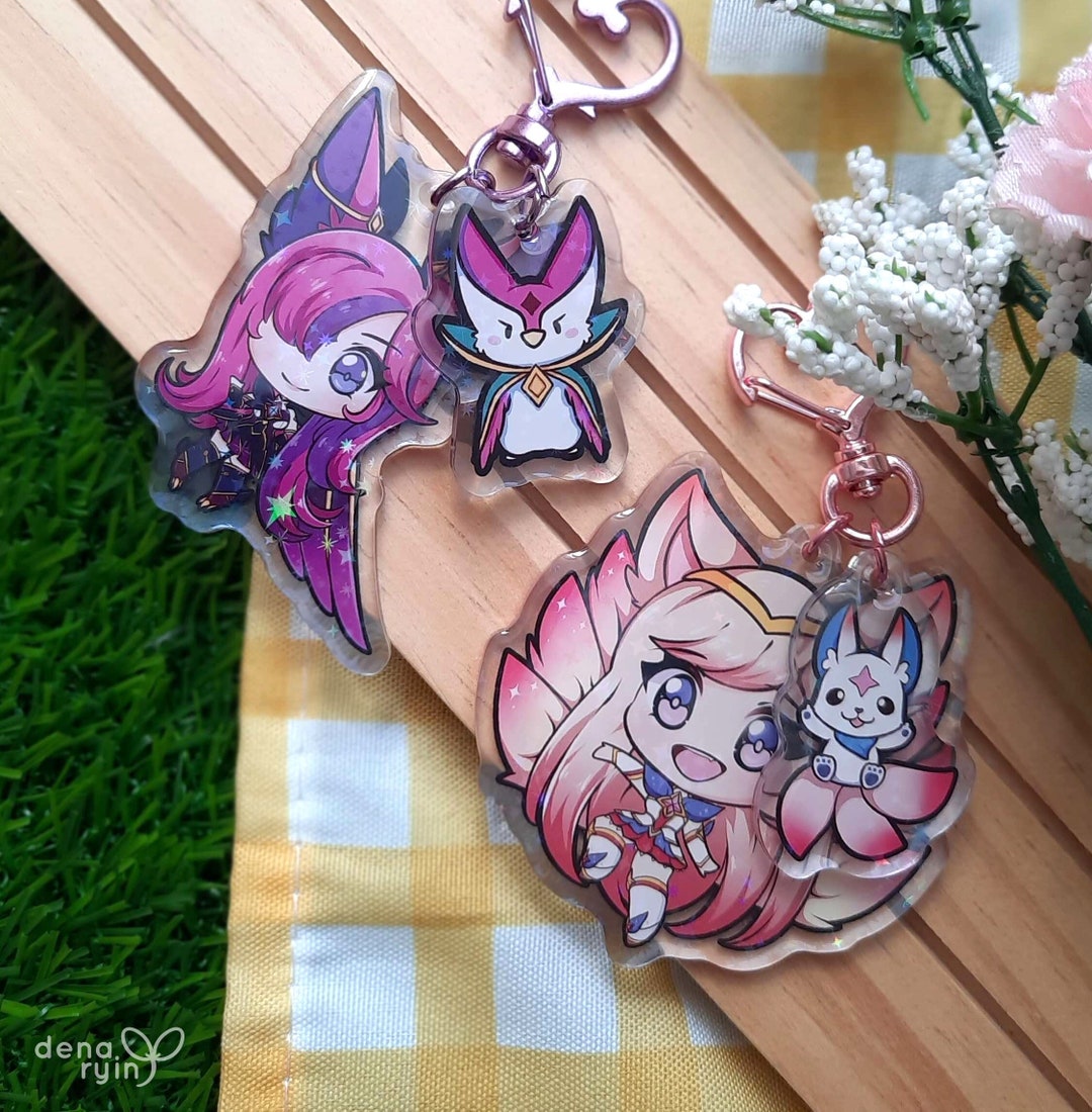 Star Guardian Ahri and Xayah Gaming Keychain, Cute Champion Charm ...