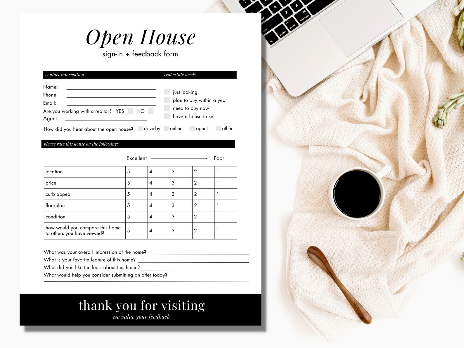 Real Estate Sign in and Feedback Form | Real Estate Marketing | Canva ...