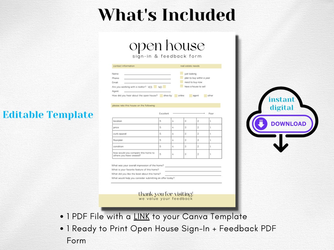 Real Estate Sign in and Feedback Form | Real Estate Marketing | Canva ...