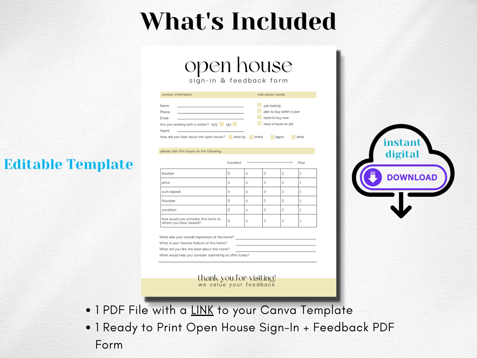 Real Estate Sign in and Feedback Form | Real Estate Marketing | Canva ...