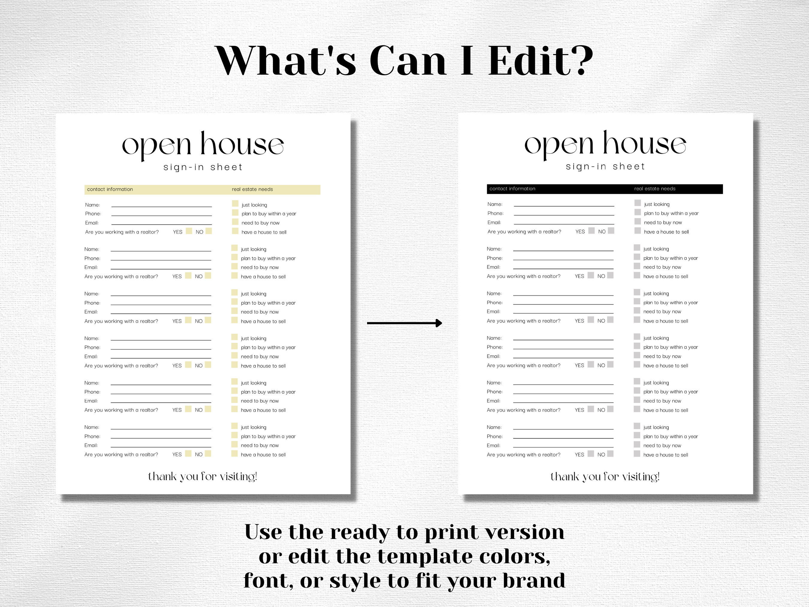 Open House Sign in Sheet Editable Canva Template & Pdfs | Real Estate ...