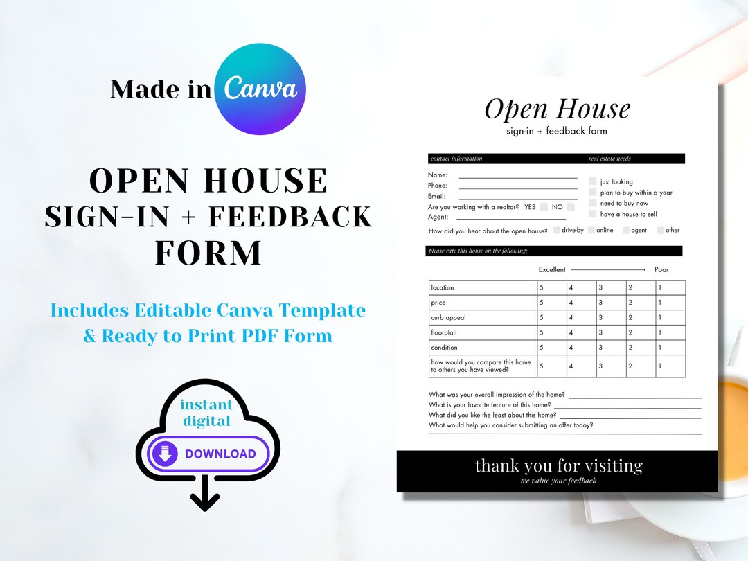 Real Estate Sign in and Feedback Form | Real Estate Marketing | Canva ...