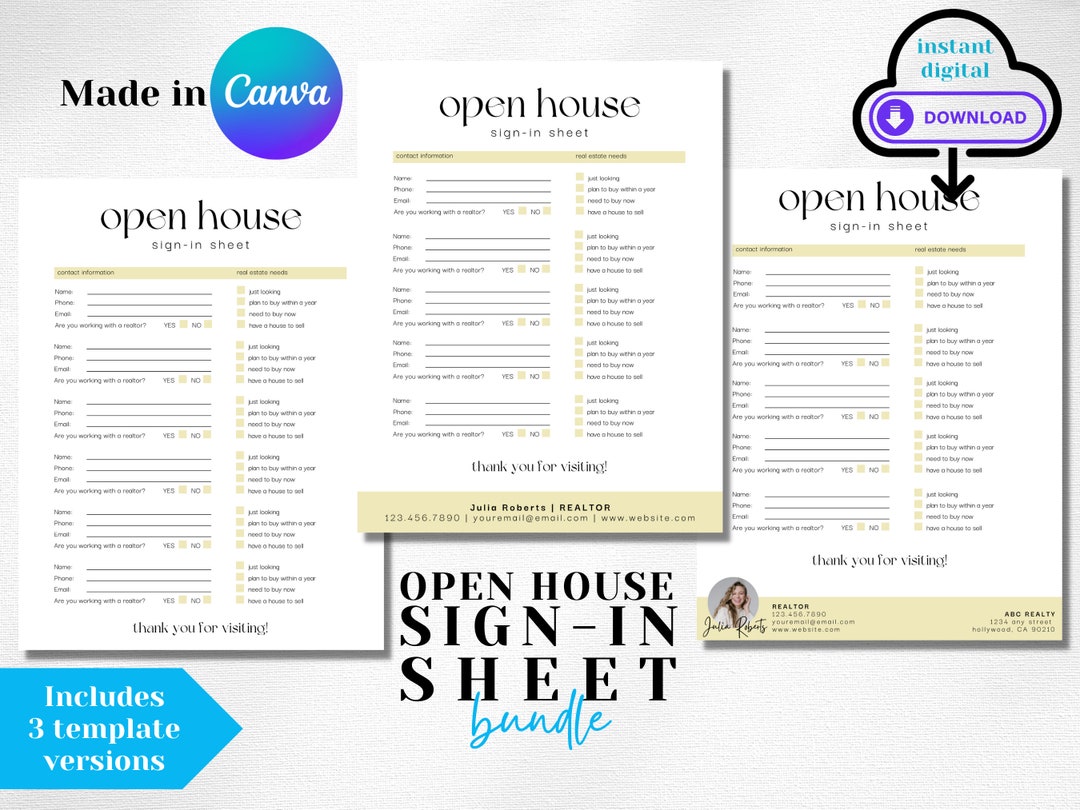 Open House Sign in Sheet Editable Canva Template & Pdfs | Real Estate ...