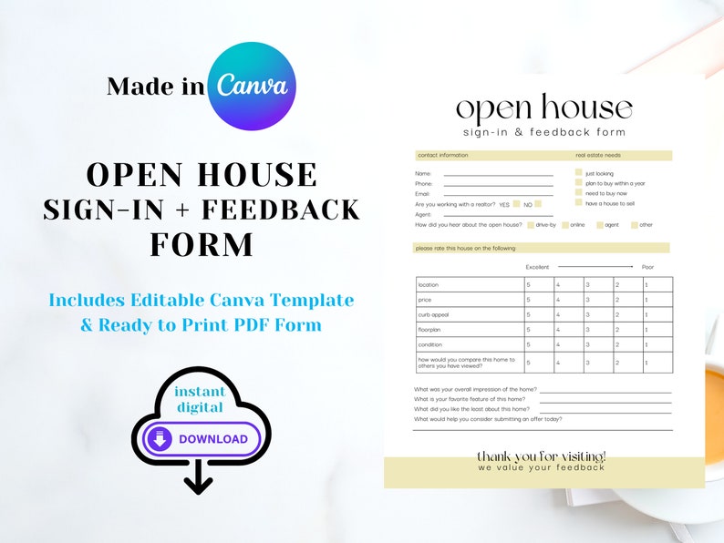 Real Estate Sign in and Feedback Form | Real Estate Marketing | Canva ...