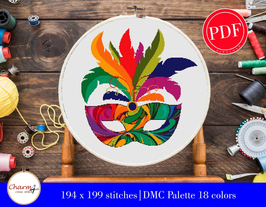 Mask Cross Stitch Pattern. Modern Cross Stitch Pattern. Carnival ...
