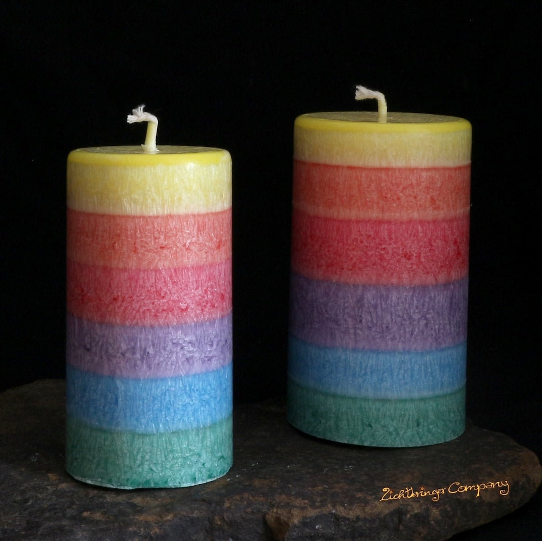 Colorful Pillar Rainbow Candle Made of Stearin VEGAN & HANDMADE From ...