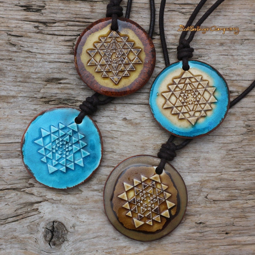 Sri Yantra Necklace Ceramic Amulet Sacred Geometry Vegan Natural ...