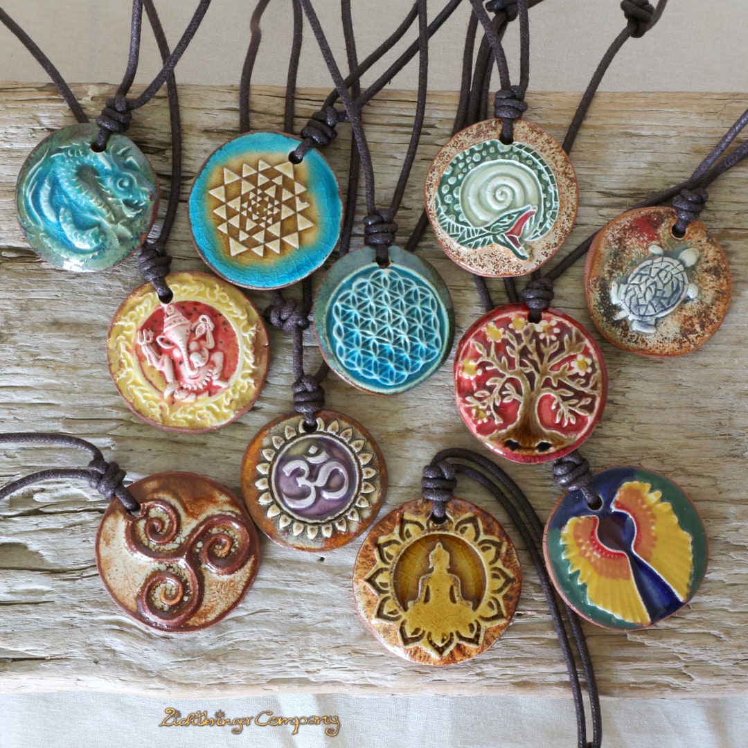 Ceramic Amulet Magical Gods & Symbols Necklace Made of Clay: Vegan ...