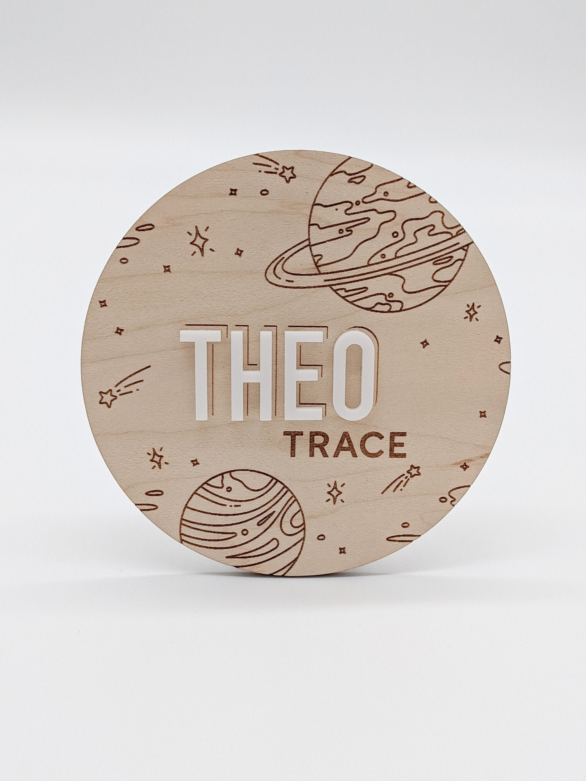 Space Planets Custom Engraved Wooden Baby Name Birth Announcement Sign ...