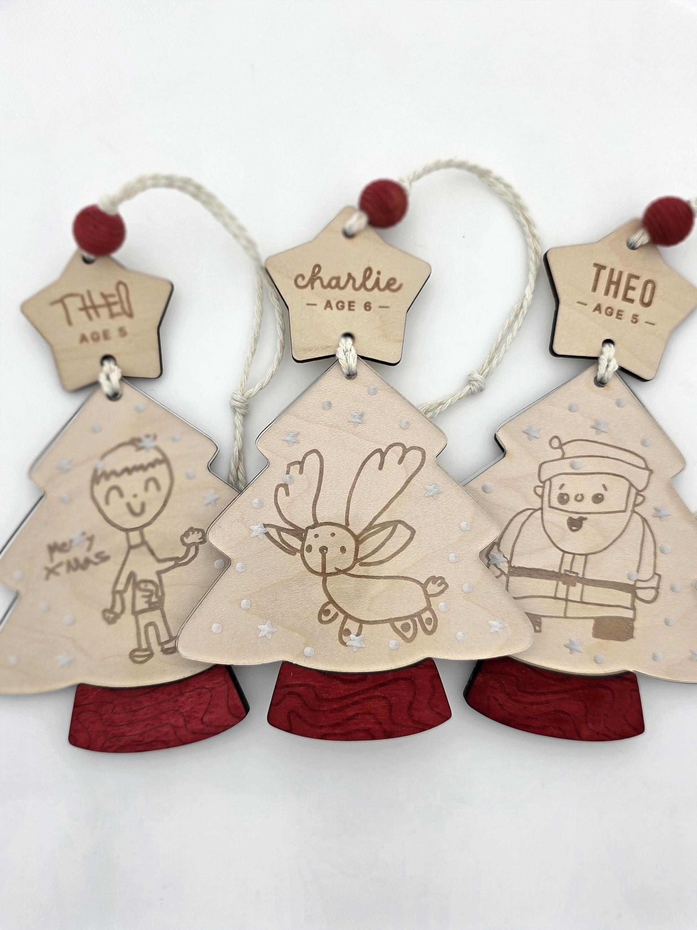 Personalized Children's Drawing Ornament, Christmas Tree Snow Globe ...