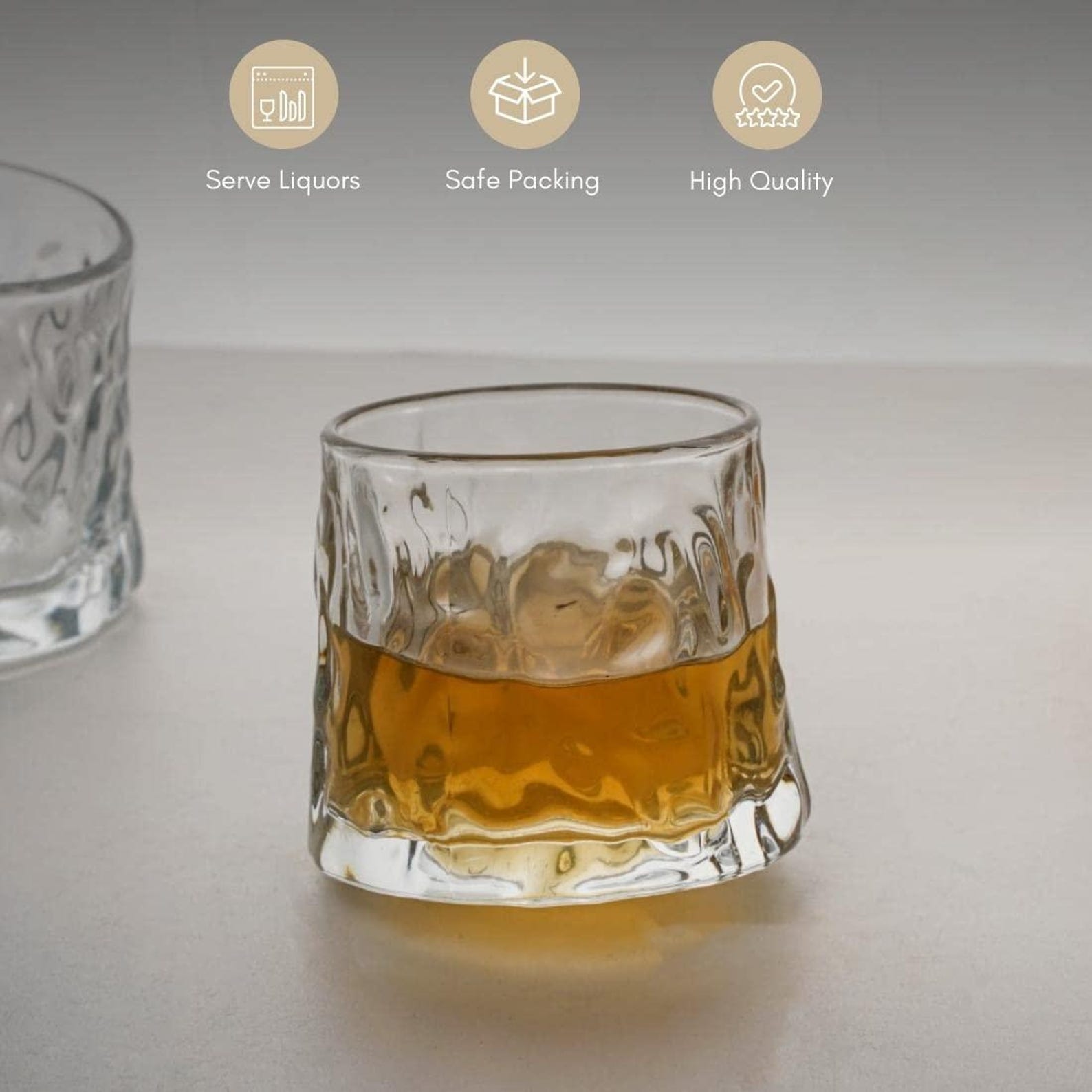 Rotating Whiskey Glasses Set of 6 150ml Crystal Thick Cut Ribbed Glass ...