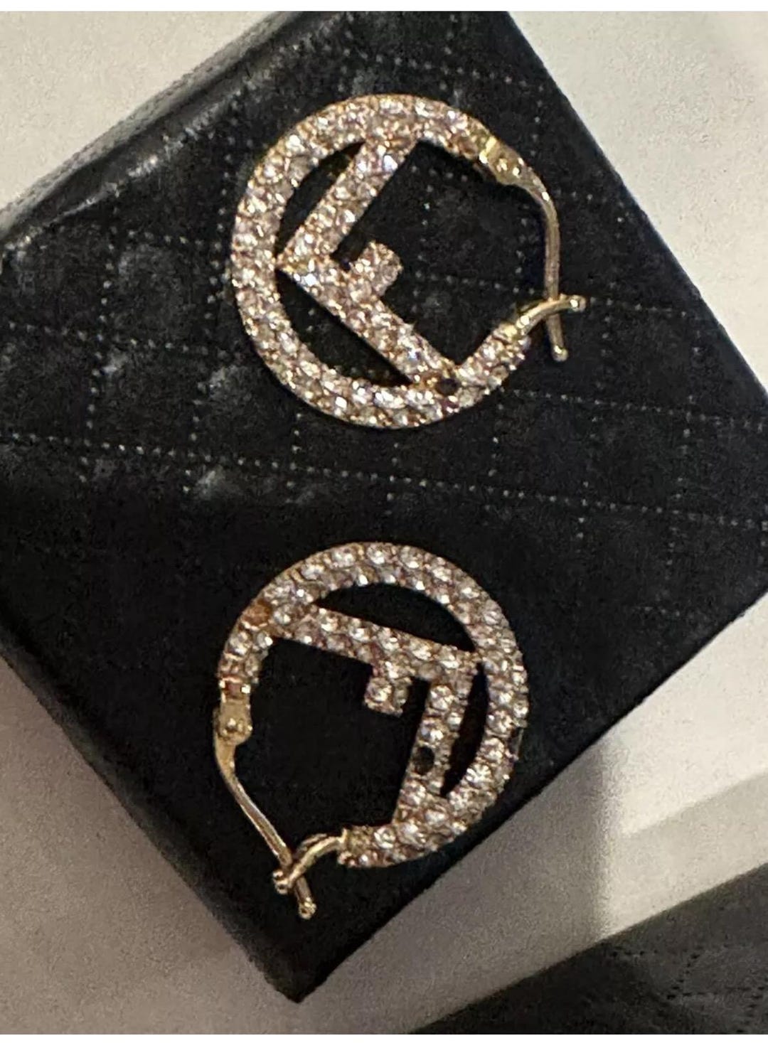 Authentic FENDI EARRING Logo F Crystal Reversed Yellow Gold Plated - Etsy