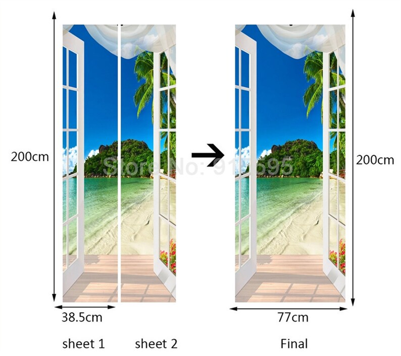 3D Sticker Window Beach Seaside Photo Mural Wallpaper PVC Self - Etsy
