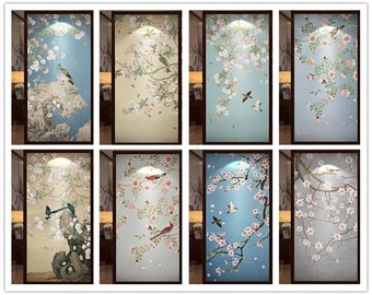 Customized Frosted Window Film Nature Green Tree Leaves Glass Sticker ...