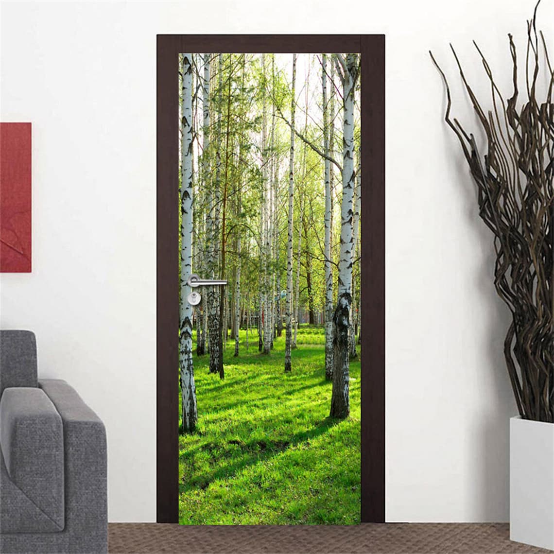 Pastoral Style 3D Green Forest Door Mural Living Room Bedroom | Etsy