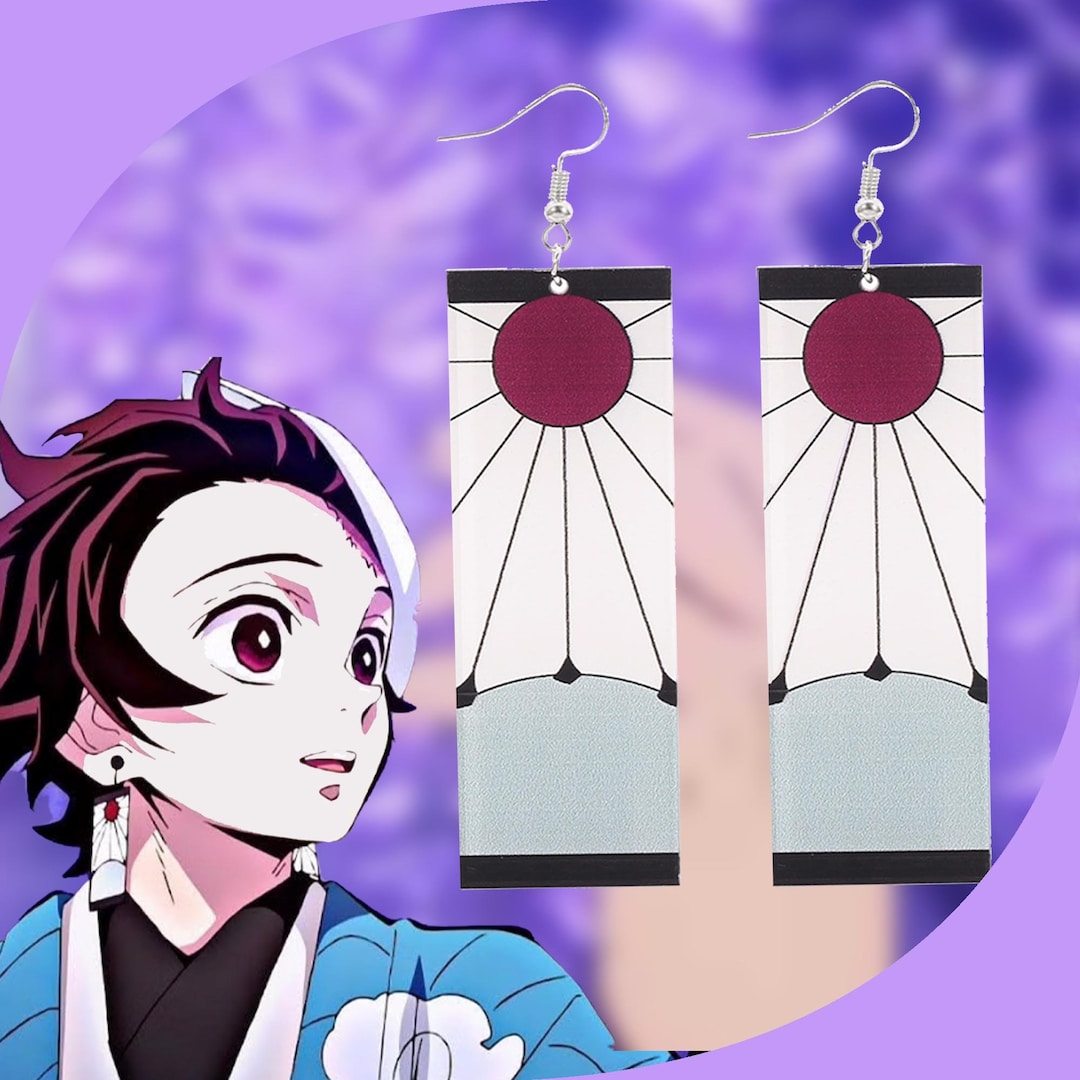 Anime Earrings Demon Slayer Tanjiro Kamado Hanafuda Japanese - Etsy