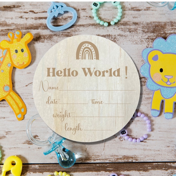 Hello World Boho Deign baby Annoucement Plaque - Etsy Australia