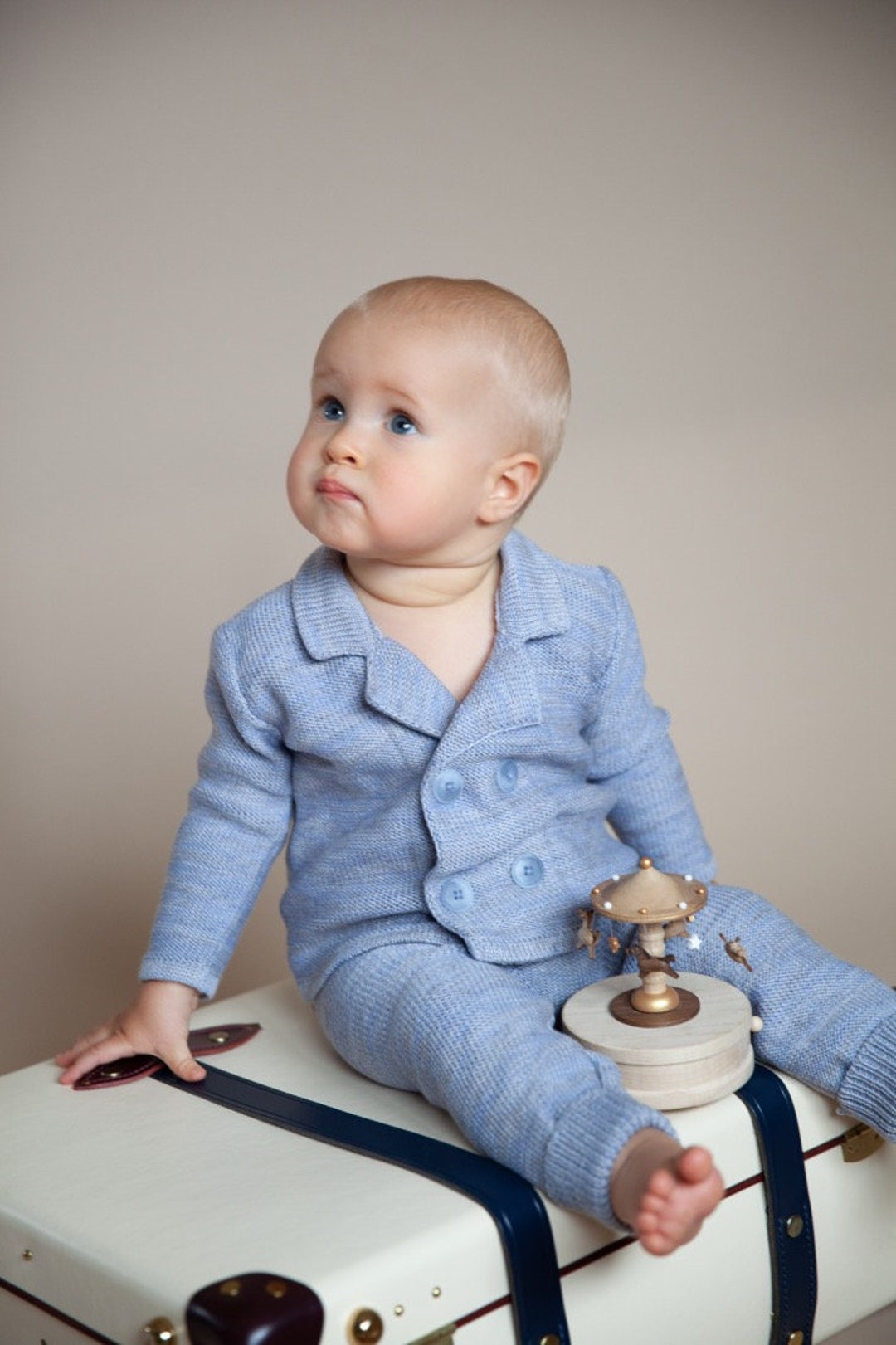 Knitted Baby Suit - Wool Baby Set - Boy Jacket and Pants - Toddler ...