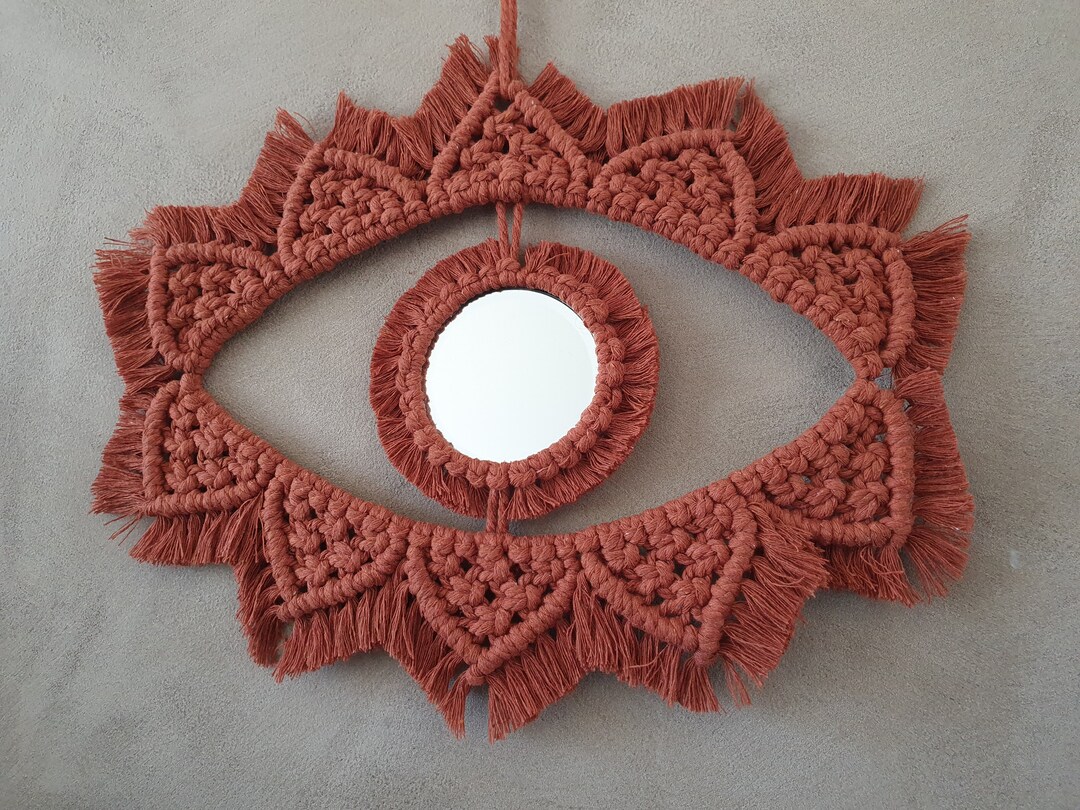 Maroon Eye Shape Macrame Mirror Accrochage mural de chambre Boho Living ...