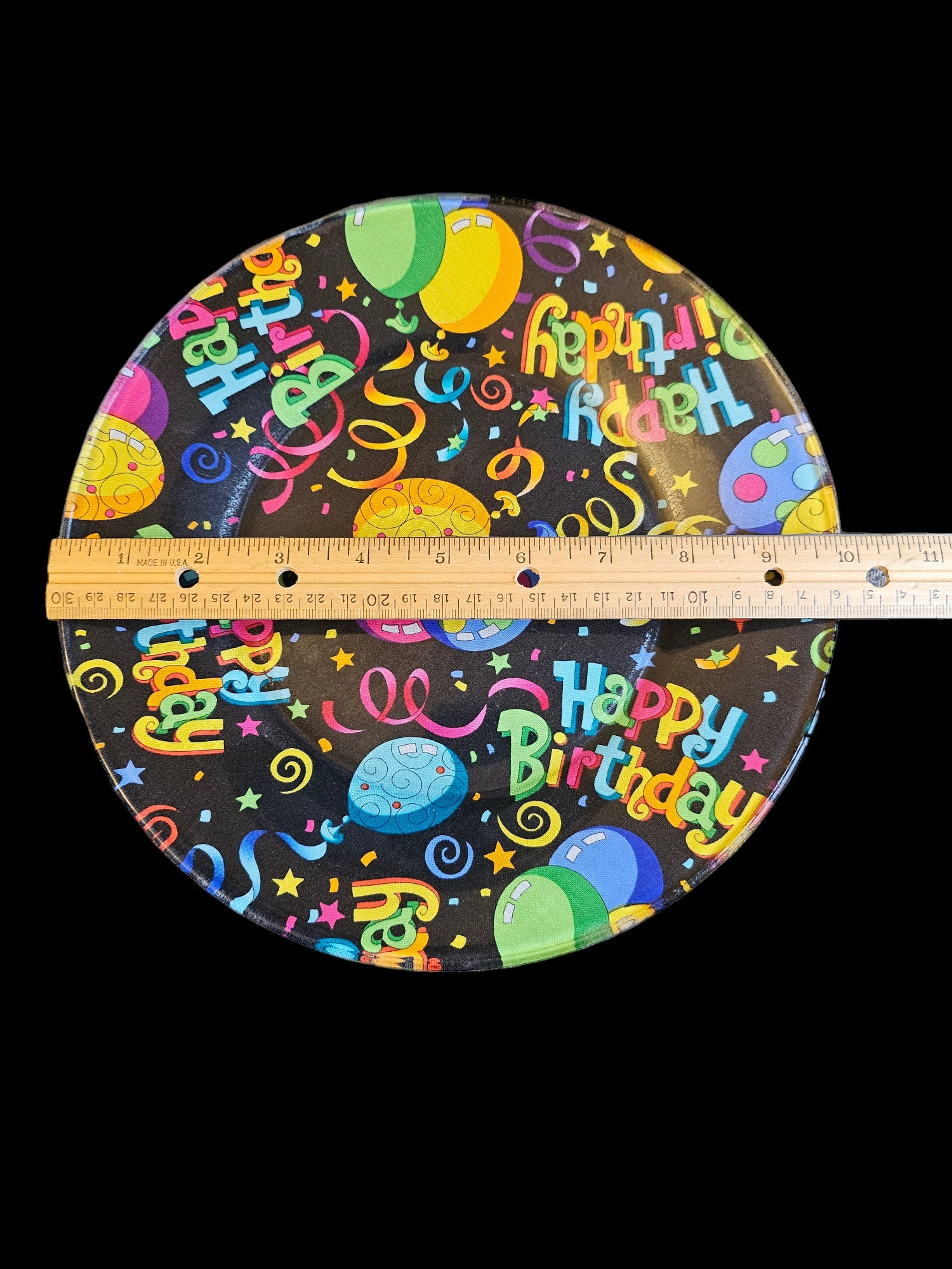Happy Birthday Glass Plate, Balloons and Streamer, Glass Plate With ...