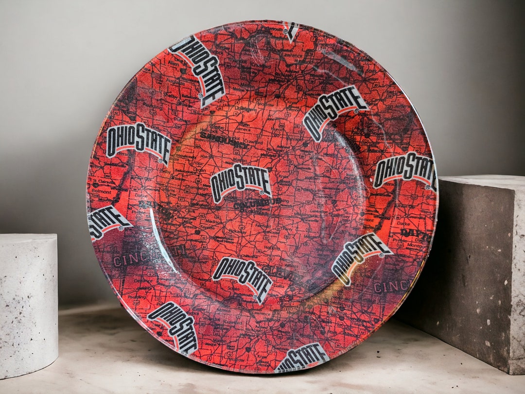 Ohio Glass Fabric Covered Round Plate, Repurposed Glass Ohio State ...